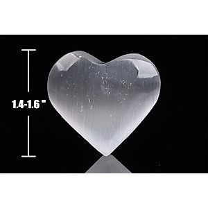 AMOYSTONE 20Pcs Selenite Crystal Heart Worry Stone 1.4-1.6" - Puffy Palm Pocket Heart Stone for Cleansing, Protection and Home Decoration Gift
