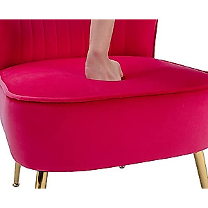 Shunzhi Velvet Accent Chairs Set of 2 Modern Upholstered Slipper Chairs with Golden Legs Comfy Armless Wingback Side Chairs Corner Chair for Bedroom/Dining Room/Living Room/Office,Rose Red
