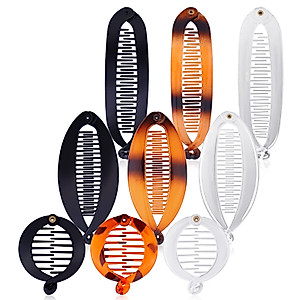 Sibba 9 Pieces French Banana Clips Hair Comb Fishtail Hair Clip Combs and Round Banana Clips Flexible Ponytail Holder Clips Hair Styling Accessories for Women Girls (Multicolor) (Black)