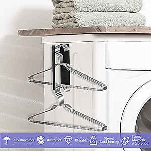 KKUYT Magnetic Hanger Organizer, Hanger Storage Stacker Holds up 40 Metal Coat Hanger, Hanger Rack for Washing Machine, Wall Mount Clothes Hanger Holder Rack to Keep Laundry Room Closet Tidy