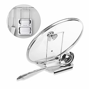 Foldable Spoon Rest and Pot Lid Holder for Counter, Non-scratch Silicone Base, Stainless Steel Pan Pot Cover Lid Rack Shelf Stand Holder Spoon Holder Utensil Rest Stove Organizer, by KITCHENDAO