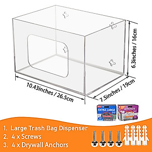 SEANADO Extra Large Trash Bag Dispenser Roll Holder, Wall Mount Acrylic Kitchen Under Sink Pantry Organizer Storage Box for 13 33 30 Gallon Garbage Bag Grocery Bag Plastic Bag Holder