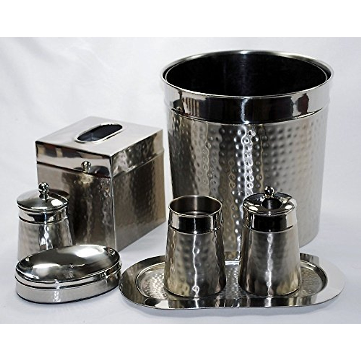 Hammered Two Tone Amenity Tray 9 1/2" x 6" x 1/2 deep, Stainless Steel with Rubber feet