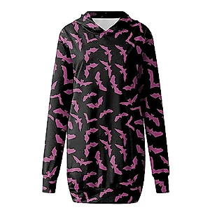 bgtlik Hoodie Dress for Women with Pockets Summer Halloween Print Long Shirt Dress with Hooded Halloween Coffee and Pumpkin Sweatshirt Vintage Floral Graphic Hoodie Womens Hoodies Casual Hoodie