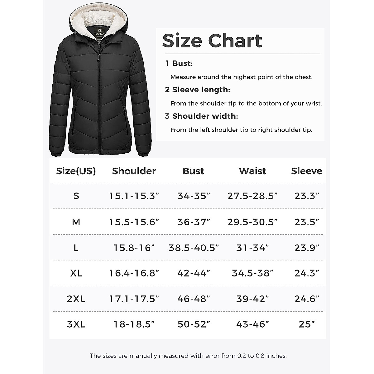 wantdo Women's Hooded Winter Coat Windproof Puffer Jacket with Hood Black Medium