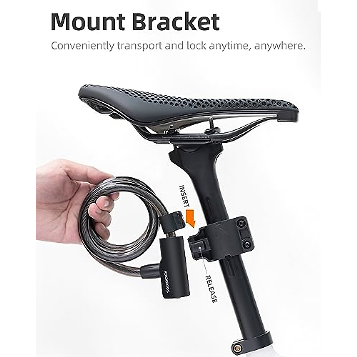 ROCKRBOS Bike Cable Lock with Key, ABS Lock Shell, 2 Keys & 1 Mount Bracket, Cable Lock for Bicycle/Scooter/Gate