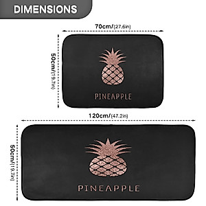 ALAZA Rose Gold Pineapple Black 2 Piece Kitchen Rug Floor Mat Set Runner Rugs Non-Slip for Kitchen Laundry Office 20" x 28" + 20" x 48"