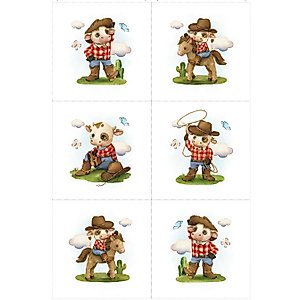 UNIQUE Cowboy Fabric Panel Set (6 Panels, 12x12in Each), Quilting Panels, Baby Quilt Panels, Cotton Baby Panels, Blanket Panel, Cotton Fabric Panels for Quilting