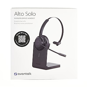 Avantalk Alto Solo - Wireless Headset with Mic for Work with Qualcomm Bluetooth Solution, CVC Noise-Canceling for PC, Computer & Laptop, Charging Stand, Mute Button, Wired Headphones Option