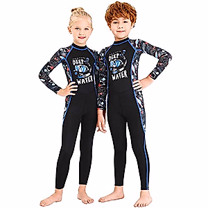 Full Body Kids Swimsuit One Piece Rash Guard Long Sleeve Wetsuit Skin for Girls Boys Children, Sunsuit Swimwear UPF 50+ UV Sun Protection Quick Dry for Beach Water Sports (Boy Black, S)