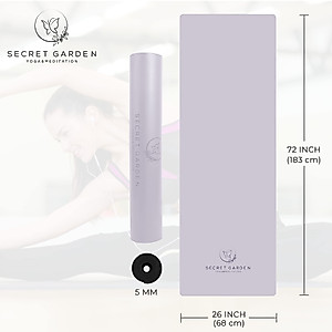 Secret Garden Blossom Yoga Mat – Exercise Mat for Beginners and Advanced – 5mm Thick Yoga Mat for Cushioning and Support – Double-Layered Yoga Mat Non-Slip for Pilates, Meditation, Exercise – Lavender