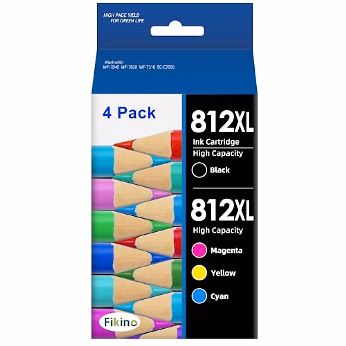 812XL Ink Cartridges New Upgraded Chip Replacement Remanufactured for Epson 812 XL T812XL Ink Cartridges to Work with WF-7840 WF-7820 WF-7310 EC-C7000 (4 Pack, BCMY)