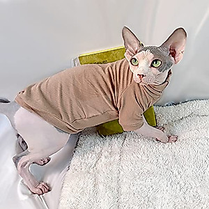 Toysructin Hairless Cat Pullover T-Shirt with Sleeves, Warm Cozy Pet Cat Clothes Stripe Turtleneck Shirt, Soft Breathable Kitten Wear Jumpsuit Costume for Sphynx Cornish Rex Devon Rex Peterbald Cats