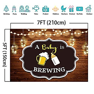 A Baby is Brewing Themed Photography Backdrop for Baby Shower Party Banner Decorations Vinyl 7x5ft Beer Bottle Rustic Wood Glitter Photo Background Photo Booth Studio Props Cake Table Supplies