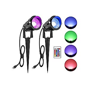 ZUCKEO 10W Christmas Spot Lights Outdoor Spotlight RGB Color Changing Landscape Lights,120V Waterproof LED Spotlights with Remote & Plug for Yard Garden Path Tree House Halloween Decorations (2Pack)