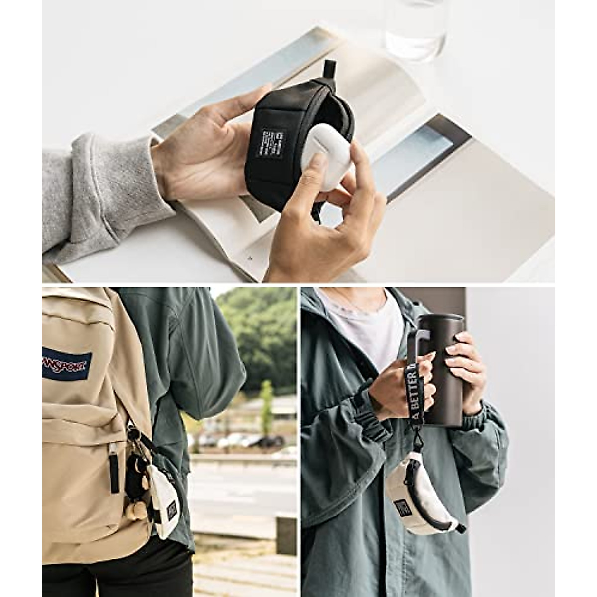 Ringke Mini Pouch Sling Bag Compatible with AirPods Pro Case and AirPods 3rd, 2nd, 1st Generation Case, Galaxy Buds Pouch, Universal Wireless Ear Buds Cover with Keychain for Women, Men - Black