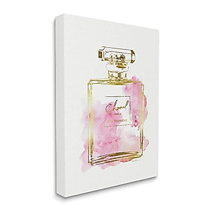 Stupell Industries Glam Perfume Bottle Gold Pink Oversized Stretched Canvas Wall Art, Proudly Made in USA for Living Room