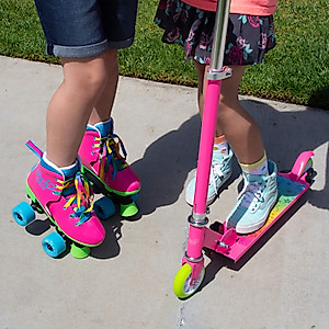 Circle Society Adjustable Roller Skates for Girls, JoJo Siwa Rainbow Design – Classic Kids' Skates, Sizes 12-3, Ideal for Indoor & Outdoor Skating Fun