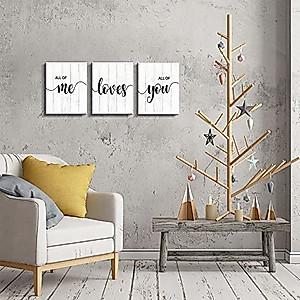 Creoate Wrapped Canvas Art - All of Me Loves All of You Wall Decor, Print Quote Artwork Bedroom Above Bed Home Decoration, Minimalist Wall Art, White, Small but Cute, 8x12 Inch x3pcs