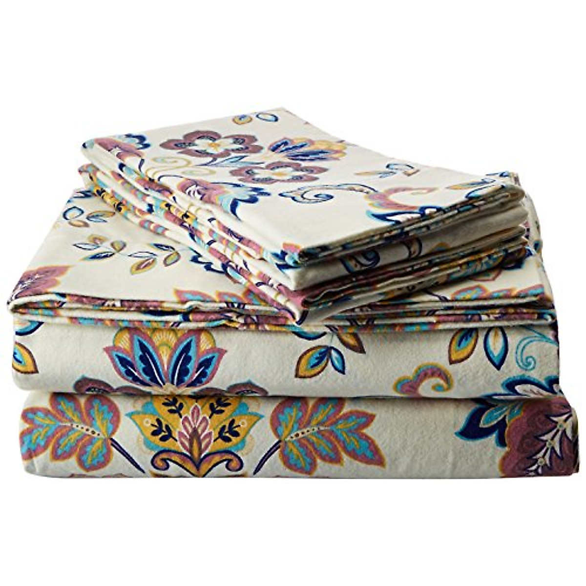 Tribeca Living 200-GSM Abstract Paisley Printed Deep Pocket Flannel Sheet Set,4 cs, Queen, Multicolored, (AP200HSEDSSQU)