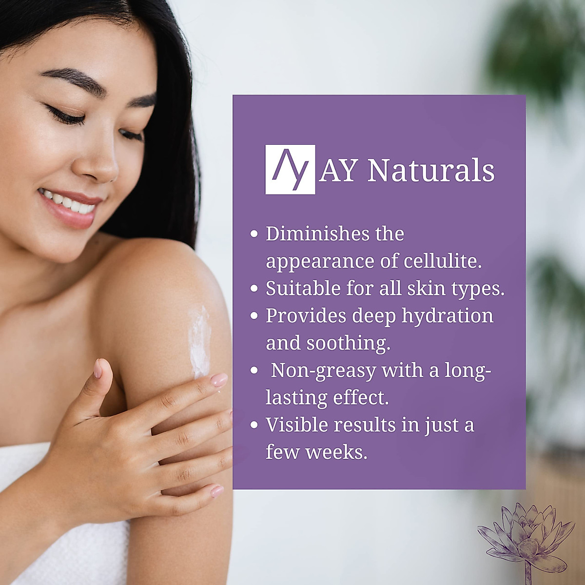 AY Naturals Anti-Cellulite Moisturizer Cream - With Caffeine, Retinol, Shea Butter and Sacred Lotus - Reduces the Presence of Cellulite in the Body