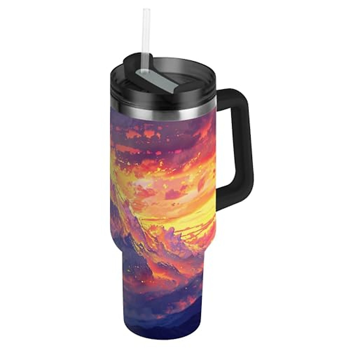 FRCSDIY Beautiful Snow Mountain Insulated Tumbler with Handle and Straw Lid,30oz Leakproof Stainless Steel Cup BPA-Free Water Bottle