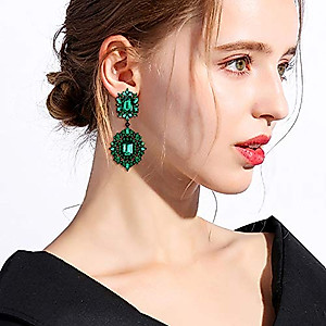 Flyonce Women's Rhinestone Crystal Art Deco Vintage Style Gatsby Clip-on Dangle Chandelier Earrings Green