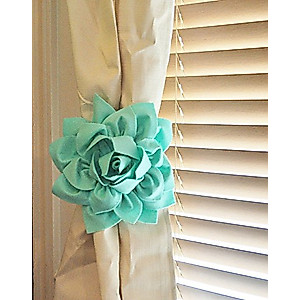 Set of TWO Mint Flower Curtain Tie backs