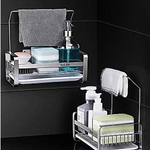 NILICAN Rag Rack Drain Rack Tableware Kitchen Sponge Rack Sink Caddy Cleaning Brush with Drain Pan Stainless Steel 304