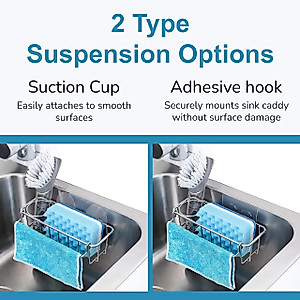 KESOL 3-in-1 Kitchen Sink Caddy - Adhesive Sponge Holder for Kitchen Sink + Dish Cloth Hanger + Dish Brush Holder, 304 Stainless Steel Rust Proof, Water Proof, No Drilling Kitchen Sink Accessories