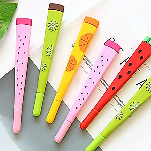 Fruit Shaped Pens Set of 6 and Reusable Mason Jar Pouch, Silky Smooth Fine Tip Black Gel Ink Pens, Quality Molded Silicone Creates Whimsical Stationary for Office, School or Gift (1 Pack)