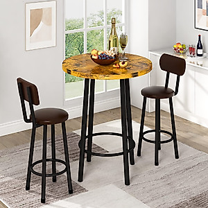 DKLGG 3-Piece Dining Wooden Table and Pu Cushion Chair Sets for Small Space Living Room/Kitchen, 23", Rustic Brown