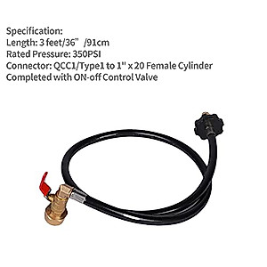 Catilon Propane Refill Adapter Hose with Shutoff Valve, POL Type 1LB Propane Refill Hose, 3 Feet Propane Adapter Hose, 350PSI High Pressure Refill Propane Hose