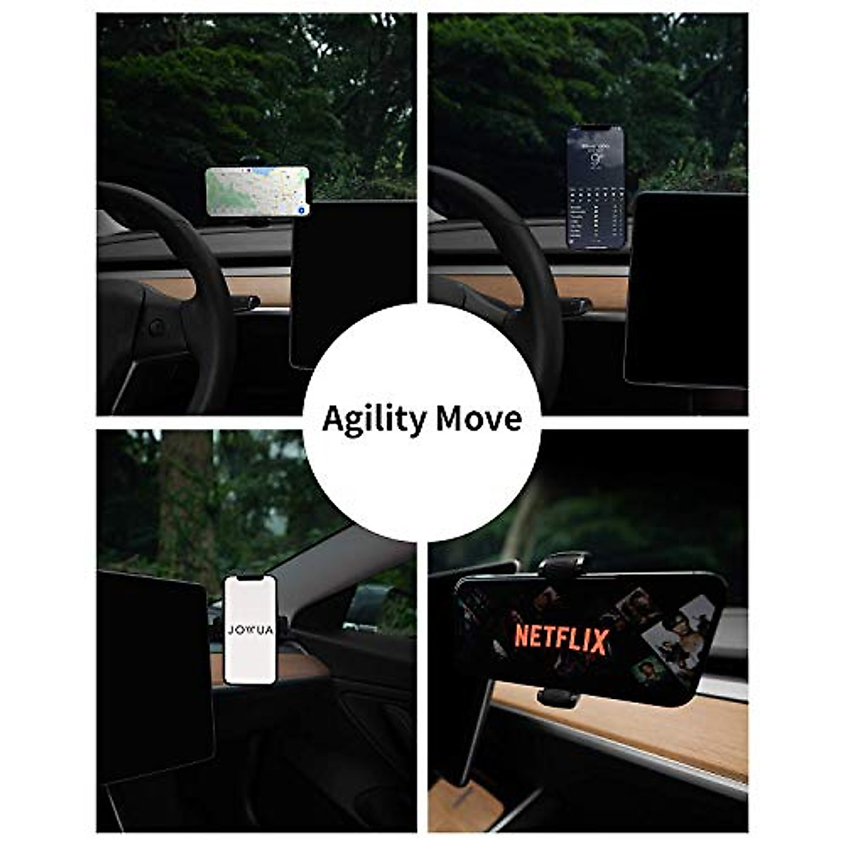Jowua Invisible Foldaway car Mount for Tesla Model 3 / Model Y, 360° Free Rotation, Silicone Roller Design, Compatible with Phone 13 Pro Max and Other 4.7-6.5'' Smartphones, Model X / S Dashboard