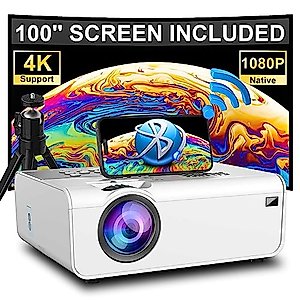 Mini Projector with Wifi and Bluetooth - Salange 5G Native 1080P Projector 4K Support, 12000 Lux Outdoor Movie Projector Portable, 4P/4D Keystone, 50% Zoom, Compatible w TV Stick, HDMI, PS5, PC, Phone