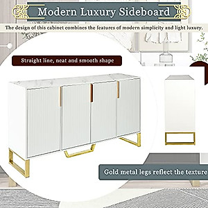 XD Designs Modern Luxury 60'' Large Storage Cabinet with Gold Metal Handles & Legs, Kitchen Buffet Cabinet Console Entryway Table with Adjustable Shelves for Living Room Kitchen (White-F)