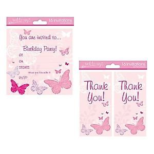 The Home Fusion Company 16 x Girls Butterfly Design Party Thank You Cards