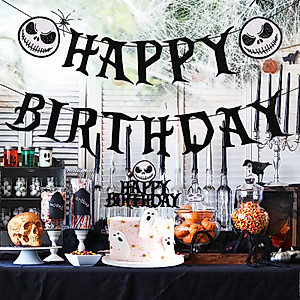 Jack Skellington Birthday Banner and Horrible Movie Cake Topper for Nightmare Before Christmas Birthday Party Decorations Horrible Movie Birthday Decorations Halloween Birthday Party Supplies