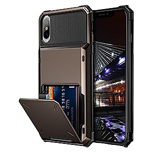 Vofolen Case for iPhone XS Max Case Wallet ID Slot Credit Card Holder Scratch Resistant Dual Layer Protective Bumper Rugged TPU Rubber Armor Hard Shell Case Cover for iPhone XS Max 10S Max (Gun Color)