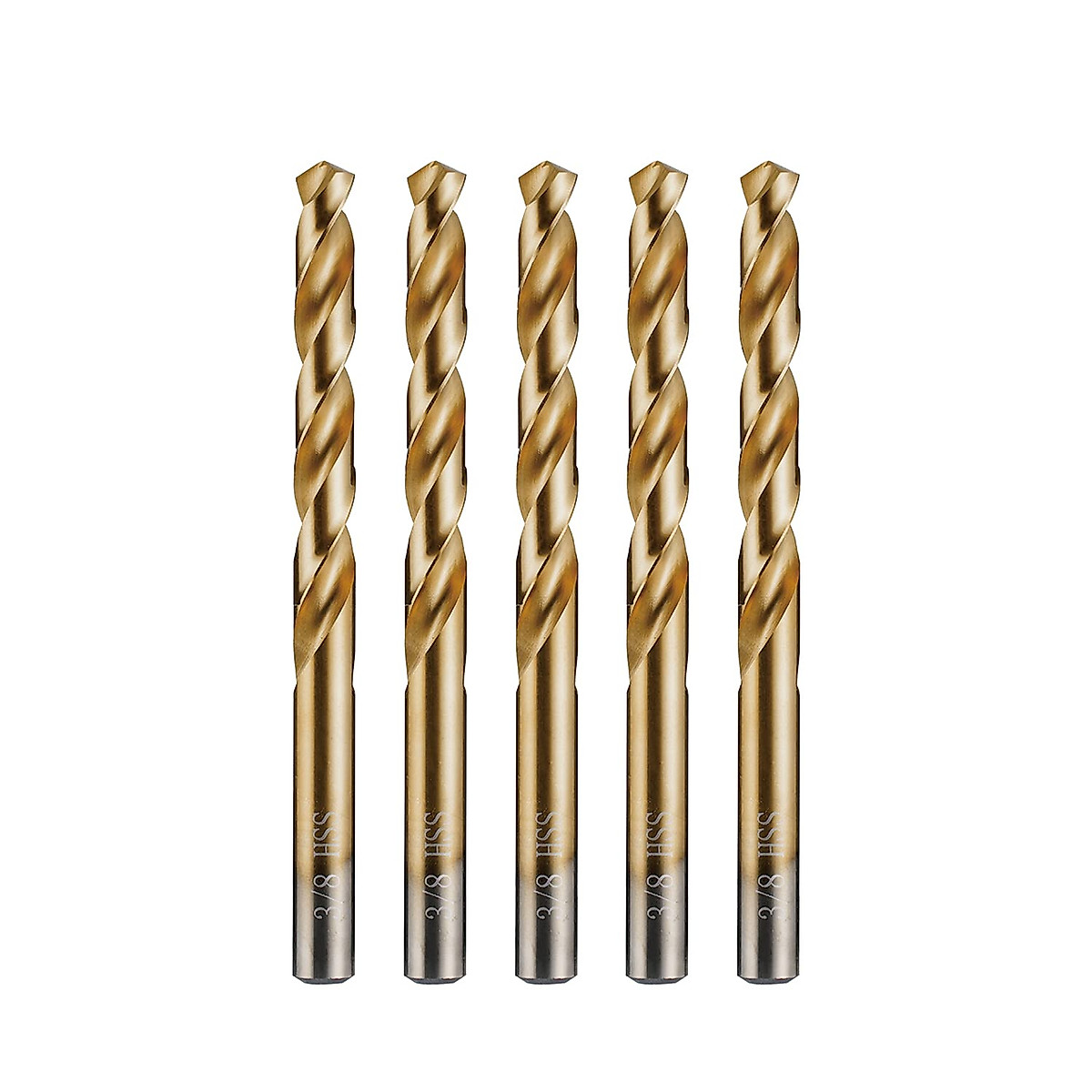 amoolo 3/8" Titanium Drill Bits (5pcs), Premium 4341 HSS Metal Drill Bits for Wood, Metal, Steel, Plastic, Aluminum Alloy