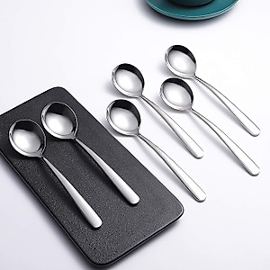 Soup Spoons 6-Pack 18/10 Stainless Steel Big, Large and Heavy Duty Round Spoons Elegance Series 7.7 Inch Long 2.2 Ounces Weight by IRONX (biggest soup spoons)