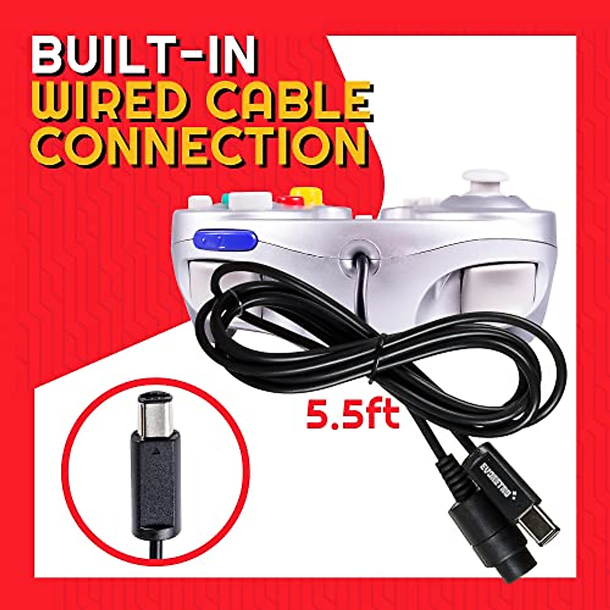 EVORETRO Gamecube Controller Compatible for Switch, wii Console and PC Games - 4 Pack Bundle with 4 Extension Cords and a 4-Port Adapter