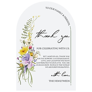 Crisky Arch Design Floral Watercolor Wedding Thank You Place Setting Cards (50 Pack), Chic and Elegant Wedding Table Centerpieces and Wedding Decorations, Wedding Supply, 4 x 6 inch
