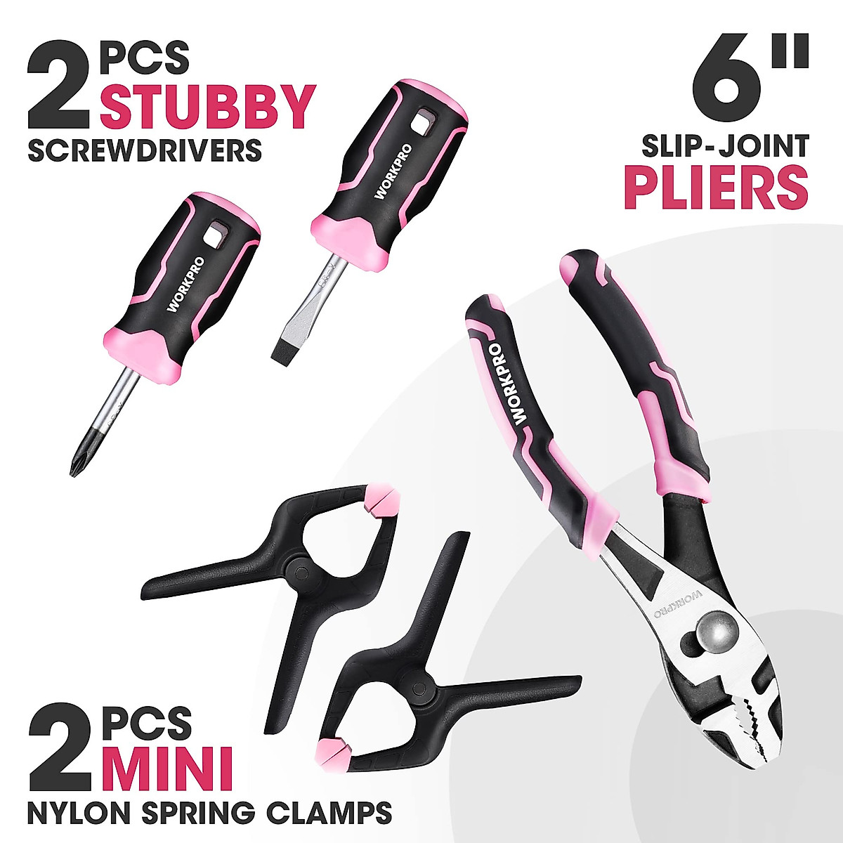 WORKPRO Pink Real Tool Set for Kids with 12 Inch Mini Steel Tool Box with Wheels, 10PCS Kids Real Tools with 2 Drawers Desk Metal Rolling Tool Chest, Children's Tool Kit for Home DIY- Pink Ribbon