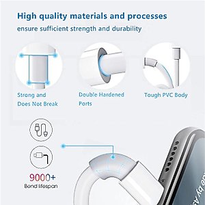 iPhone Charger, 3Pack【MFi Certified】Lightning Cable Quick Fast Charging Cords and 3Pack USB Wall Charger Travel Plug Block Adapter Compatible with iPhone 14/13/12/11 Pro/Xs/XR/X/8 Plus and More
