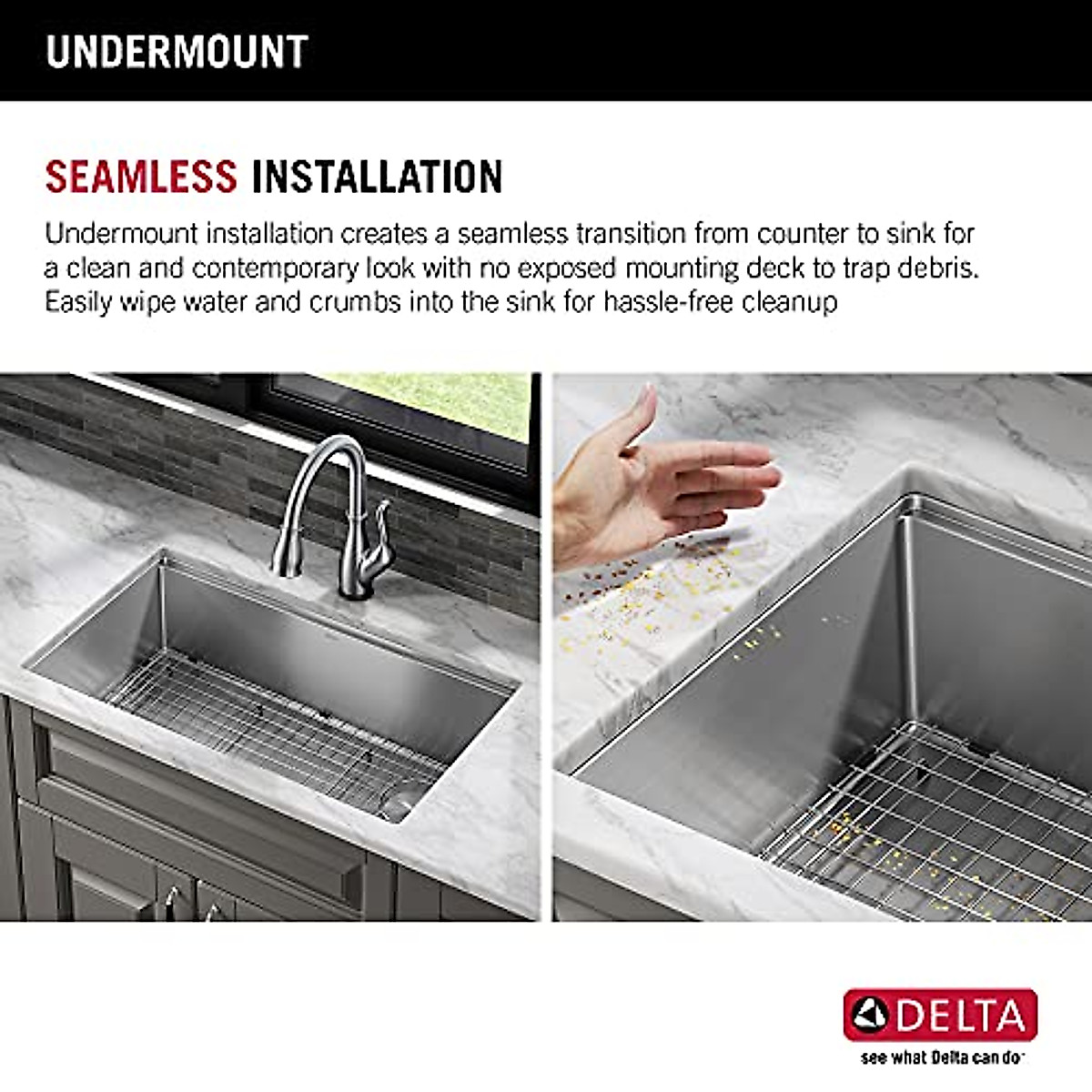 DELTA 95B932-32S-SS Lorelai Workstation Kitchen Sink Undermount Stainless Steel Single Bowl with WorkFlow Ledge and Chef’s Kit of 6 Accessories