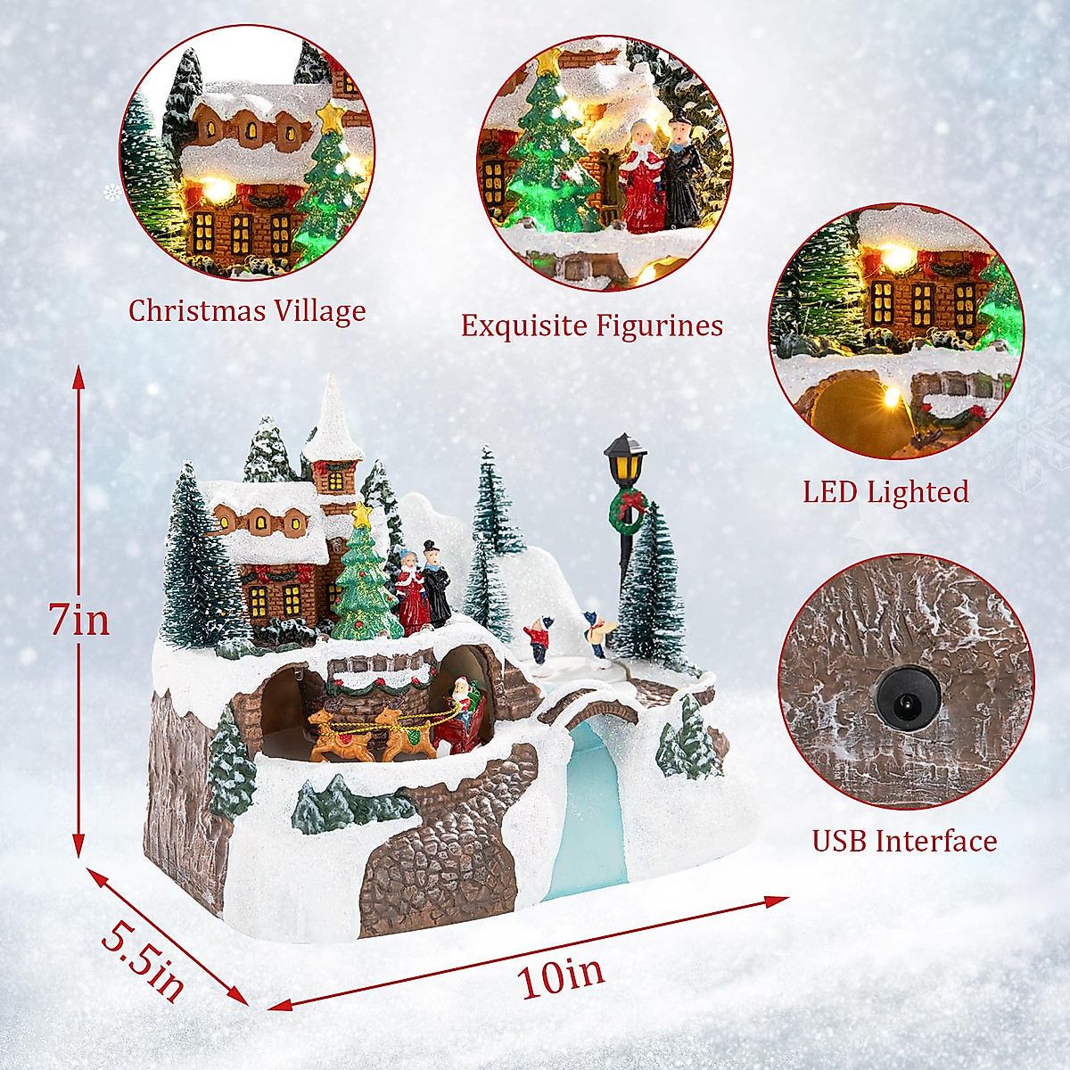 VCUTEKA Christmas Village Collectible Building - Church House with Skating Pond Lighted Musical Village Perfect Addition to Your Christmas Indoor Decorations or Holiday Displays