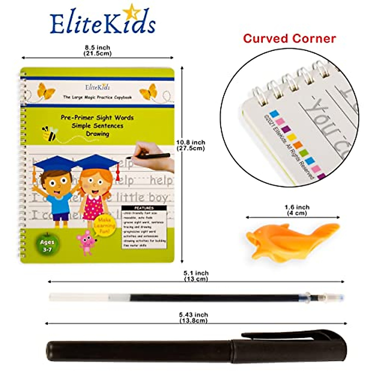 Premium Edition 21.5X27.5 cm EliteKids Large Magic Practice Copybook for Kids Alphabet + Sight Words 2-set, Kindergarten Magical Handwriting Workbooks, Tracing Letters for Kids Ages 3-5 Copy Book.