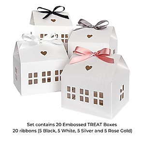 Karentology 20 Pcs Classic House Shaped Gift Boxes with Neutral Ribbons for Treats, Desserts, Fancy Cookie, White Gable Bakery Packaging