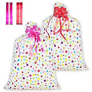 Diueoly 2 Pcs Extra Large Gift Bags 36'' x 48'' Oversized Plastic Storage Bags with Pull Flowers Jumbo Wrapping Bags for Presents Birthday Party Bridal Showers Baby Showers